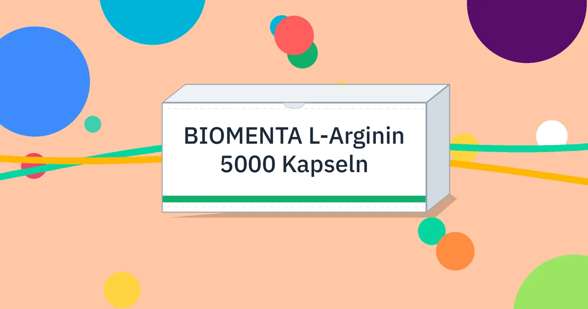 Symbolbild: Packung mit der Aufschrift BIOMENTA L-Arginin 5000 Kapseln (PZN 14184848) – Verfügbarkeit und Bezug in Apotheken in Frankfurt am Main