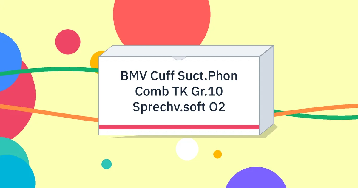 Symbolbild: Packung mit der Aufschrift BMV Cuff Suct.Phon Comb TK Gr.10 Sprechv.soft O2 (PZN 18384142) – Verfügbarkeit und Bezug in Apotheken in Frankfurt am Main