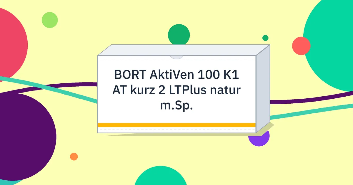 Symbolbild: Packung mit der Aufschrift BORT AktiVen 100 K1 AT kurz 2 LTPlus natur m.Sp. (PZN 18175616) – Verfügbarkeit und Bezug in Apotheken in Frankfurt am Main
