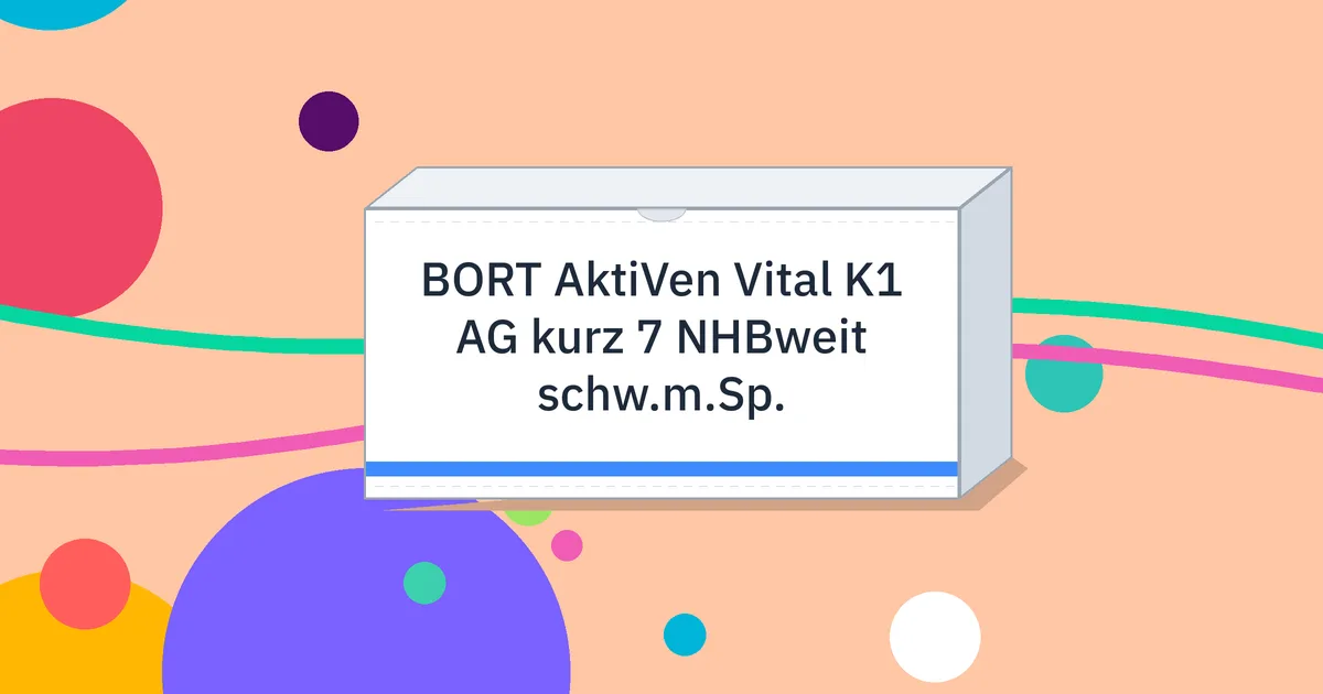 Symbolbild: Packung mit der Aufschrift BORT AktiVen Vital K1 AG kurz 7 NHBweit schw.m.Sp. (PZN 13736174) – Verfügbarkeit und Bezug in Apotheken in Frankfurt am Main