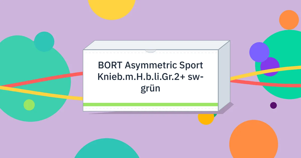 Symbolbild: Packung mit der Aufschrift BORT Asymmetric Sport Knieb.m.H.b.li.Gr.2+ sw-grün (PZN 19634569) – Verfügbarkeit und Bezug in Apotheken in Frankfurt am Main