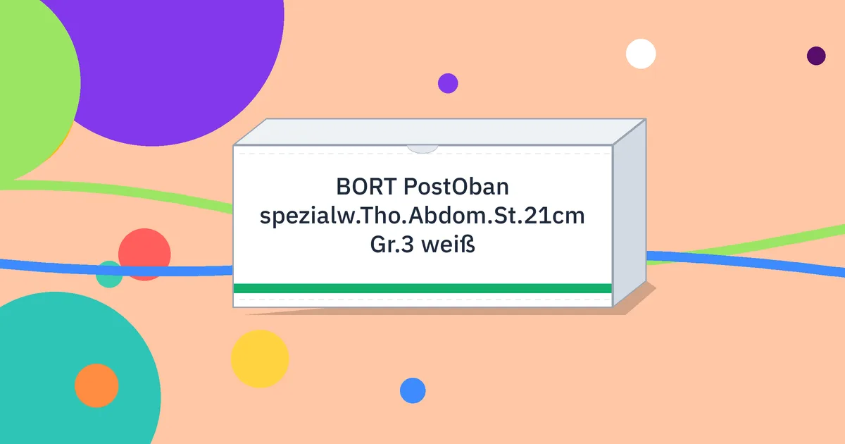 Symbolbild: Packung mit der Aufschrift BORT PostOban spezialw.Tho.Abdom.St.21cm Gr.3 weiß (PZN 11581098) – Verfügbarkeit und Bezug in Apotheken in Frankfurt am Main