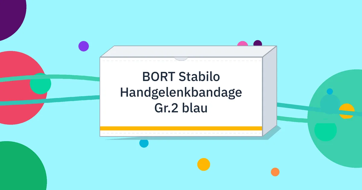 Symbolbild: Packung mit der Aufschrift BORT Stabilo Handgelenkbandage Gr.2 blau (PZN 08527480) – Verfügbarkeit und Bezug in Apotheken in Frankfurt am Main