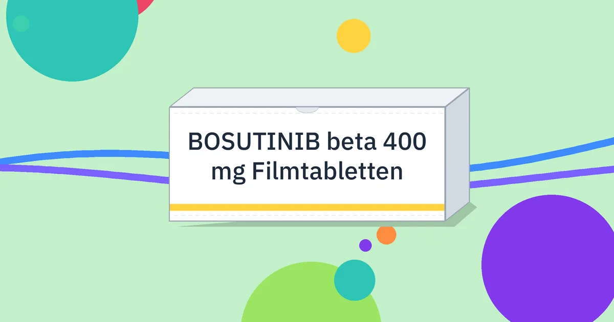 Symbolbild: Packung mit der Aufschrift BOSUTINIB beta 400 mg Filmtabletten (PZN 19136274) – Verfügbarkeit und Bezug in Apotheken in Frankfurt am Main