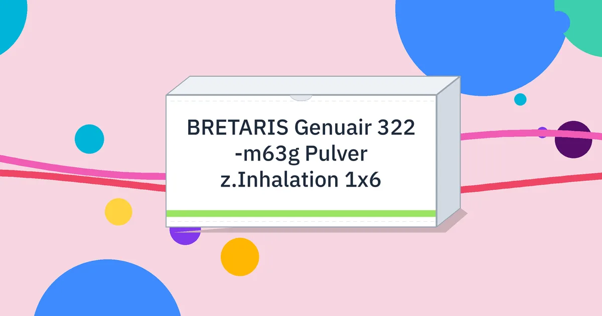 Symbolbild: Packung mit der Aufschrift BRETARIS Genuair 322 -m63g Pulver z.Inhalation 1x6 (PZN 17883110) – Verfügbarkeit und Bezug in Apotheken in Frankfurt am Main