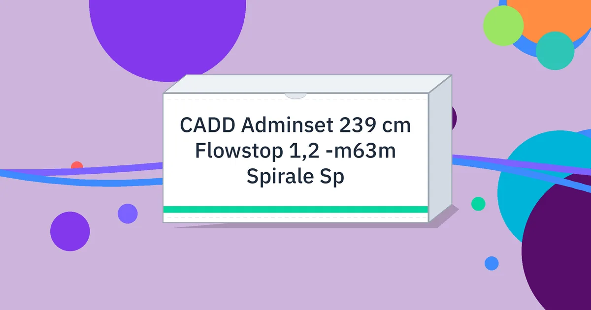 Symbolbild: Packung mit der Aufschrift CADD Adminset 239 cm Flowstop 1,2 -m63m Spirale Sp (PZN 16786037) – Verfügbarkeit und Bezug in Apotheken in Frankfurt am Main