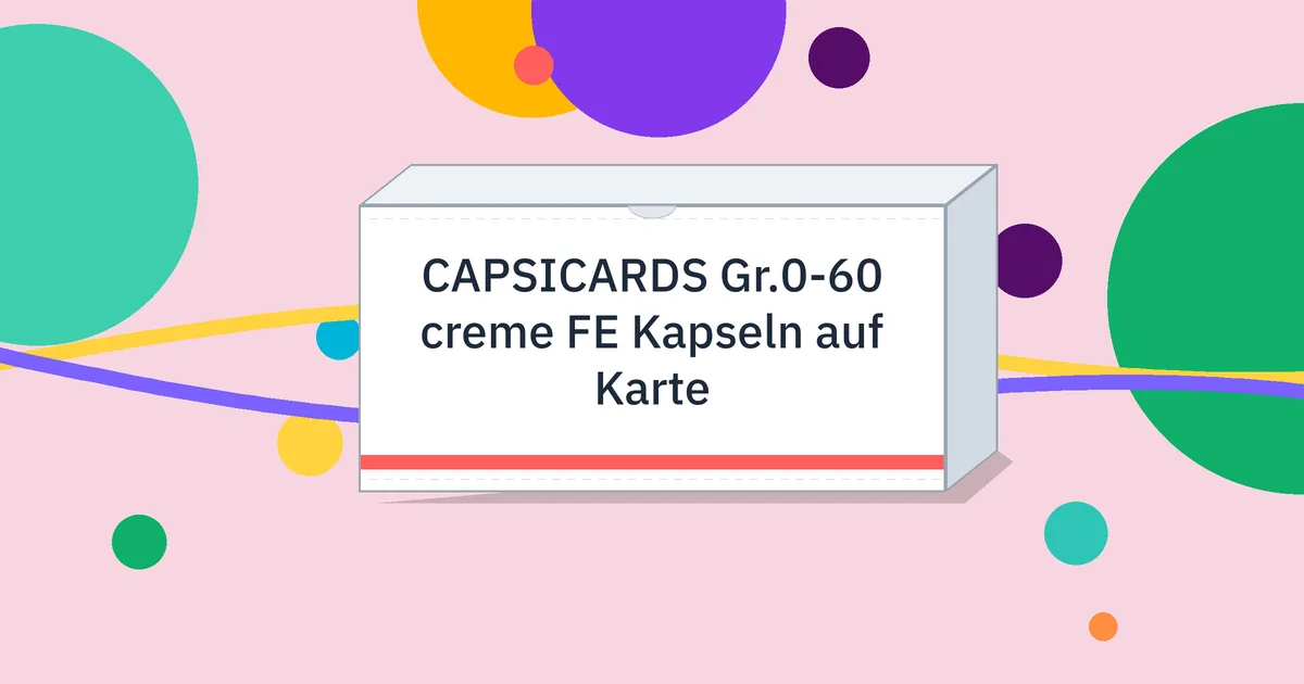 Symbolbild: Packung mit der Aufschrift CAPSICARDS Gr.0-60 creme FE Kapseln auf Karte (PZN 11000061) – Verfügbarkeit und Bezug in Apotheken in Frankfurt am Main