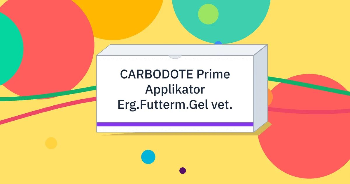 Symbolbild: Packung mit der Aufschrift CARBODOTE Prime Applikator Erg.Futterm.Gel vet. (PZN 19491785) – Verfügbarkeit und Bezug in Apotheken in Frankfurt am Main