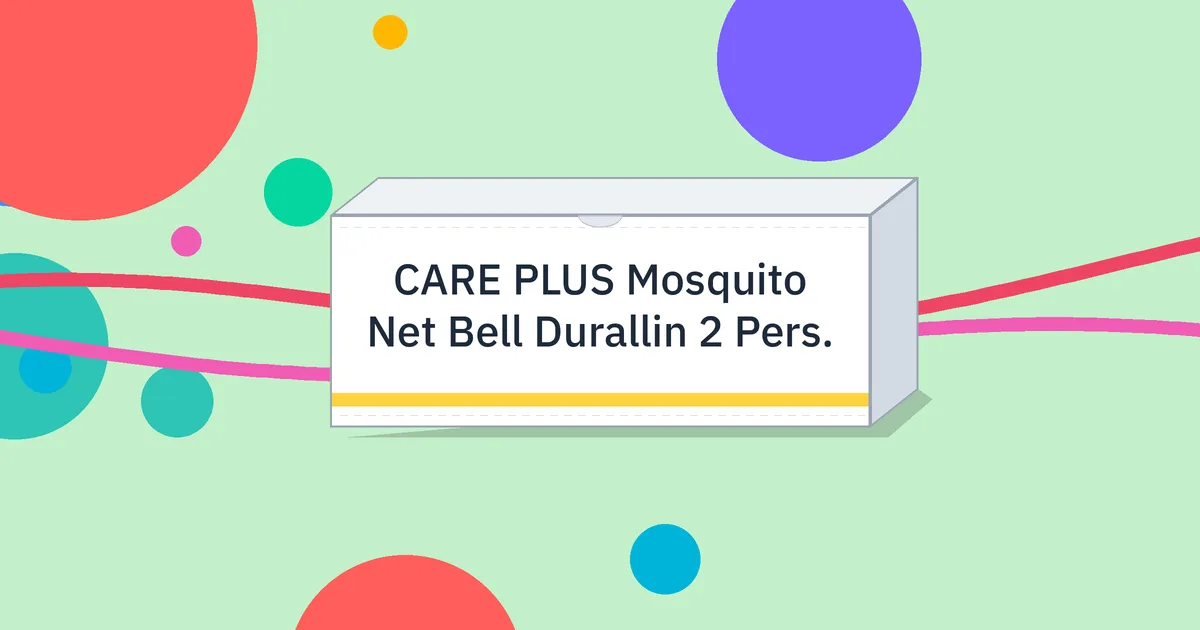 Symbolbild: Packung mit der Aufschrift CARE PLUS Mosquito Net Bell Durallin 2 Pers. (PZN 11170171) – Verfügbarkeit und Bezug in Apotheken in Frankfurt am Main