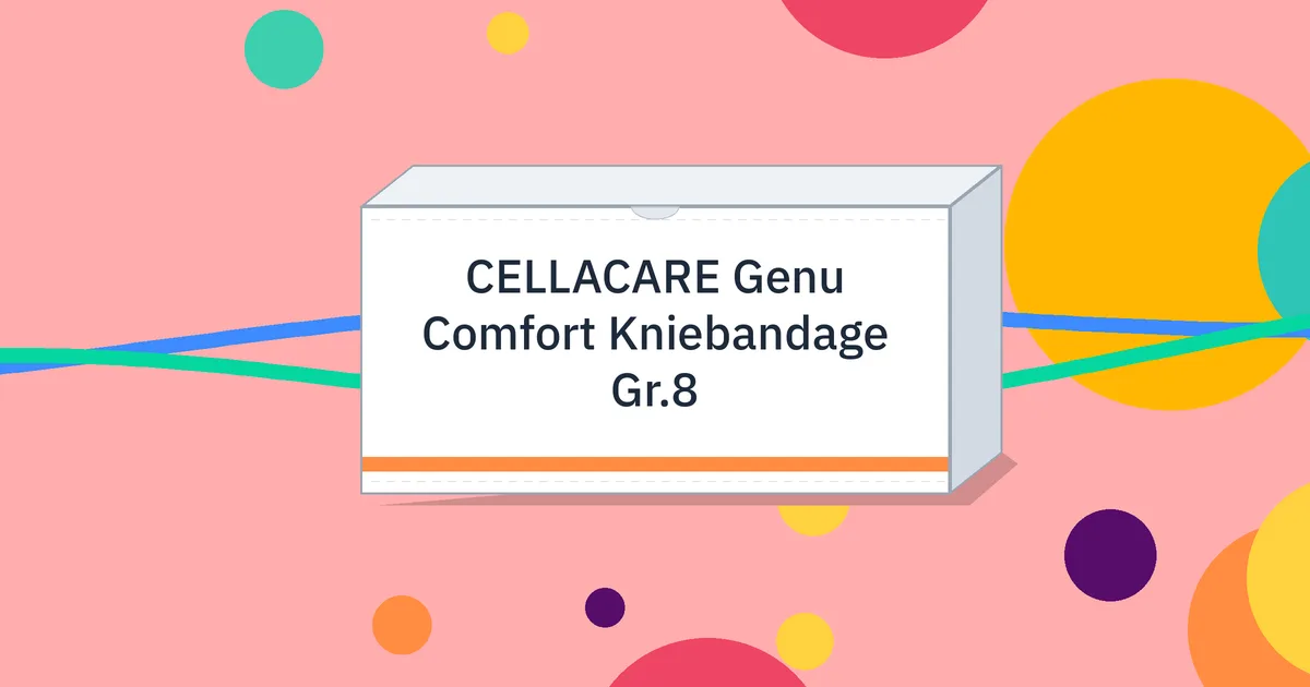 Symbolbild: Packung mit der Aufschrift CELLACARE Genu Comfort Kniebandage Gr.8 (PZN 20549811) – Verfügbarkeit und Bezug in Apotheken in Frankfurt am Main