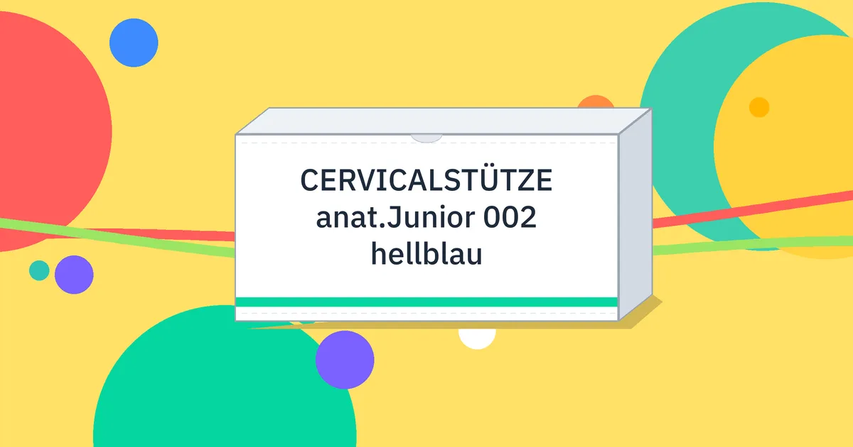 Symbolbild: Packung mit der Aufschrift CERVICALSTÜTZE anat.Junior 002 hellblau (PZN 08895338) – Verfügbarkeit und Bezug in Apotheken in Frankfurt am Main
