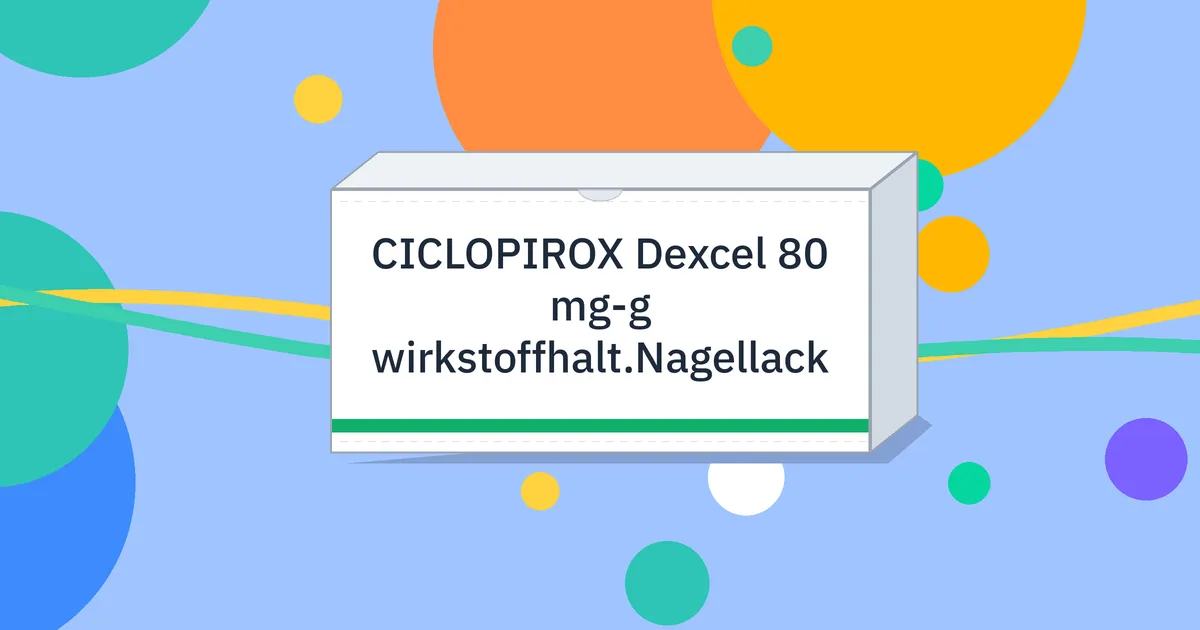 Symbolbild: Packung mit der Aufschrift CICLOPIROX Dexcel 80 mg-g wirkstoffhalt.Nagellack (PZN 17617242) – Verfügbarkeit und Bezug in Apotheken in Frankfurt am Main