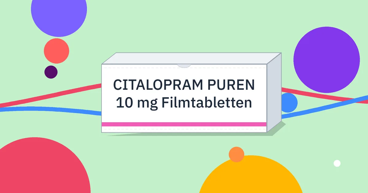 Symbolbild: Packung mit der Aufschrift CITALOPRAM PUREN 10 mg Filmtabletten (PZN 15616698) – Verfügbarkeit und Bezug in Apotheken in Frankfurt am Main