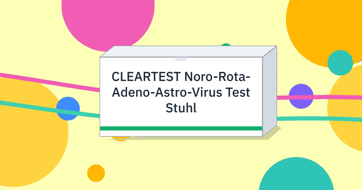 Symbolbild: Packung mit der Aufschrift CLEARTEST Noro-Rota-Adeno-Astro-Virus Test Stuhl (PZN 15817801) – Verfügbarkeit und Bezug in Apotheken in Frankfurt am Main