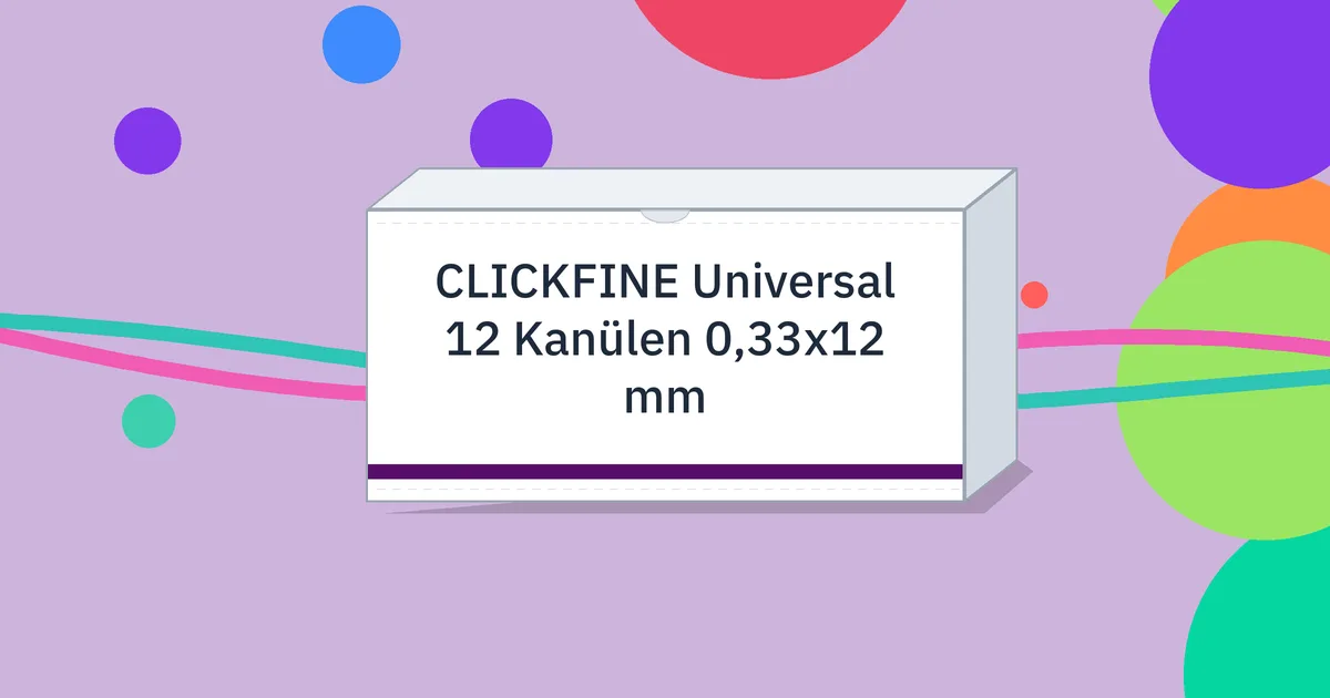 Symbolbild: Packung mit der Aufschrift CLICKFINE Universal 12 Kanülen 0,33x12 mm (PZN 19699250) – Verfügbarkeit und Bezug in Apotheken in Frankfurt am Main