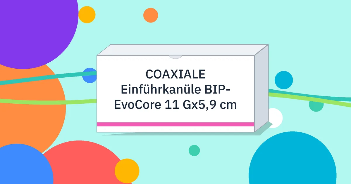 Symbolbild: Packung mit der Aufschrift COAXIALE Einführkanüle BIP-EvoCore 11 Gx5,9 cm (PZN 16135305) – Verfügbarkeit und Bezug in Apotheken in Frankfurt am Main