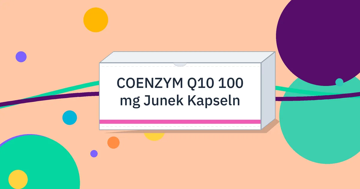 Symbolbild: Packung mit der Aufschrift COENZYM Q10 100 mg Junek Kapseln (PZN 09719974) – Verfügbarkeit und Bezug in Apotheken in Frankfurt am Main