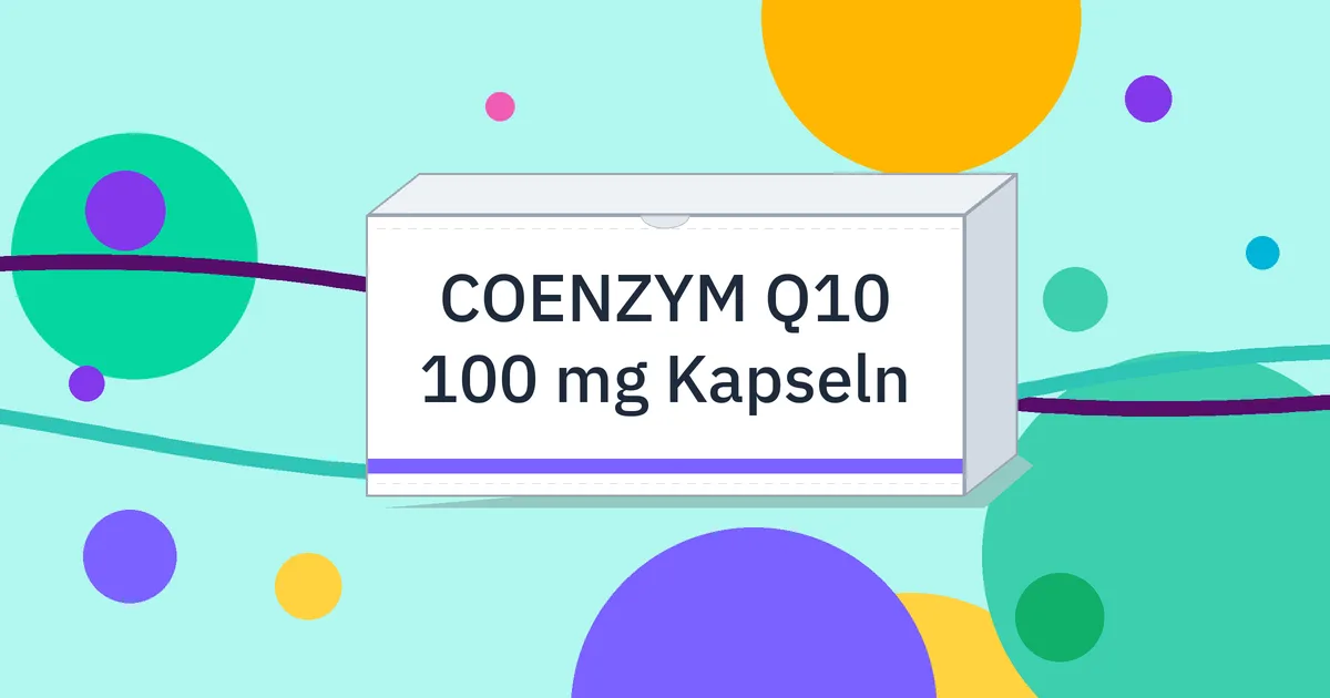 Symbolbild: Packung mit der Aufschrift COENZYM Q10 100 mg Kapseln (PZN 13565956) – Verfügbarkeit und Bezug in Apotheken in Frankfurt am Main