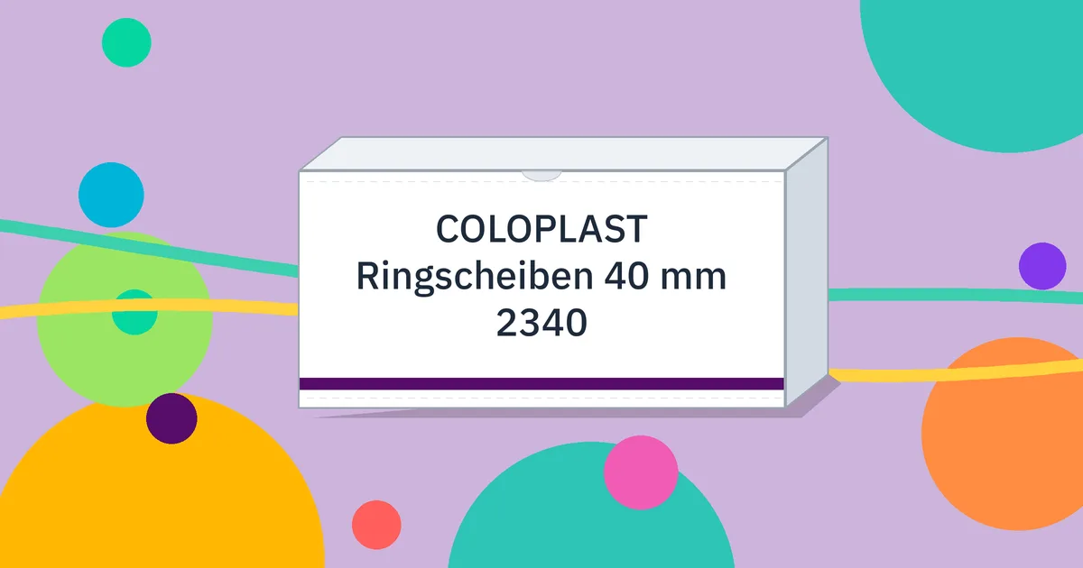 Symbolbild: Packung mit der Aufschrift COLOPLAST Ringscheiben 40 mm 2340 (PZN 02298860) – Verfügbarkeit und Bezug in Apotheken in Frankfurt am Main