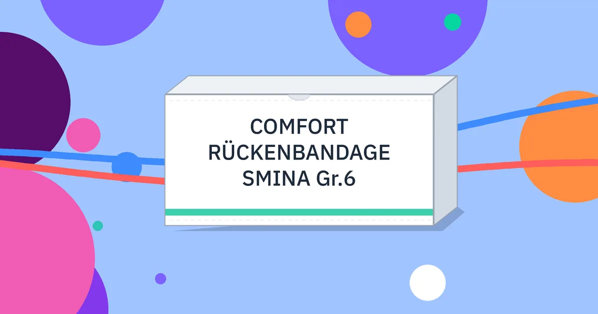Symbolbild: Packung mit der Aufschrift COMFORT RÜCKENBANDAGE SMINA Gr.6 (PZN 20163359) – Verfügbarkeit und Bezug in Apotheken in Frankfurt am Main