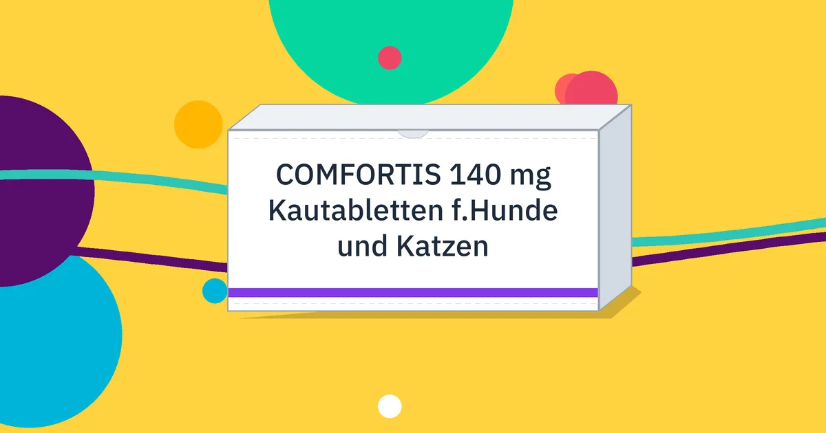 Symbolbild: Packung mit der Aufschrift COMFORTIS 140 mg Kautabletten f.Hunde und Katzen (PZN 13654387) – Verfügbarkeit und Bezug in Apotheken in Frankfurt am Main