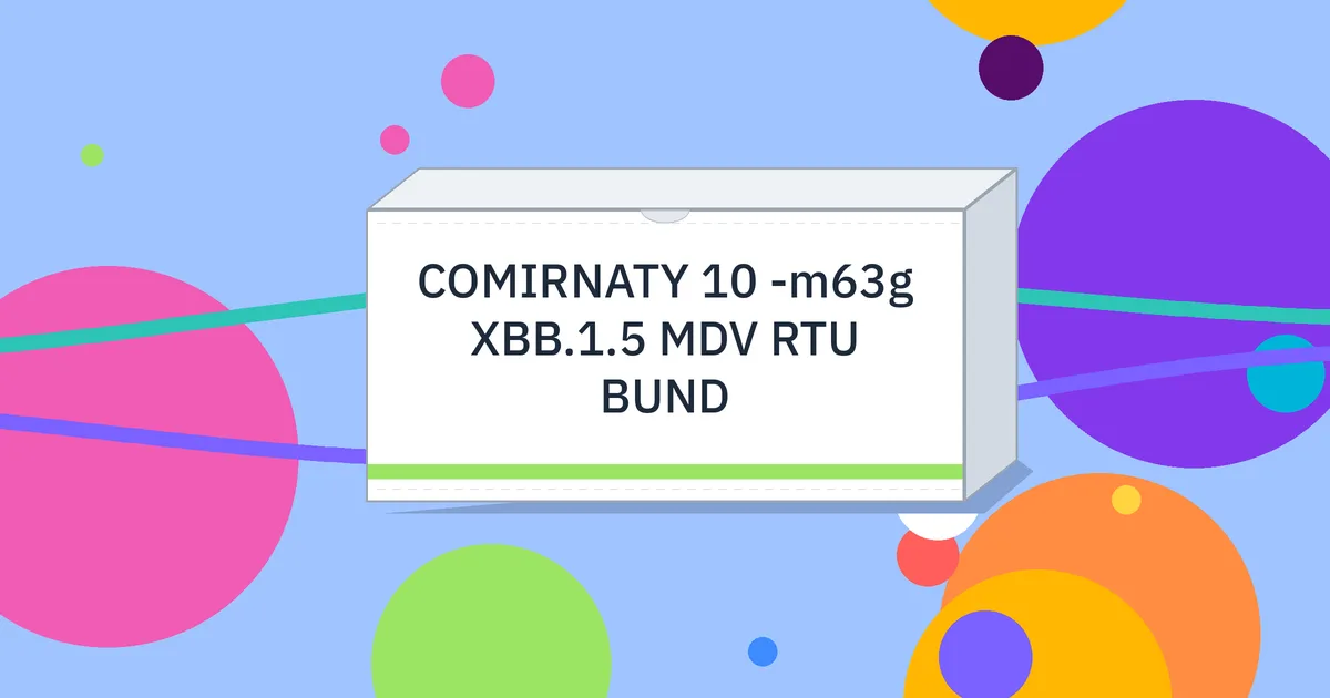 Symbolbild: Packung mit der Aufschrift COMIRNATY 10 -m63g XBB.1.5 MDV RTU BUND (PZN 18910369) – Verfügbarkeit und Bezug in Apotheken in Frankfurt am Main