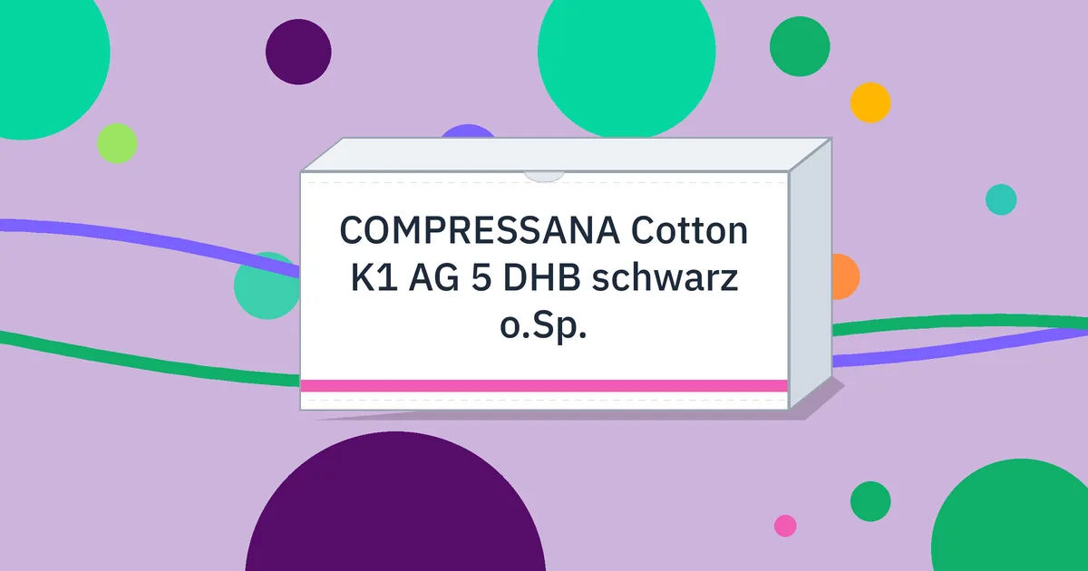 Symbolbild: Packung mit der Aufschrift COMPRESSANA Cotton K1 AG 5 DHB schwarz o.Sp. (PZN 11393505) – Verfügbarkeit und Bezug in Apotheken in Frankfurt am Main
