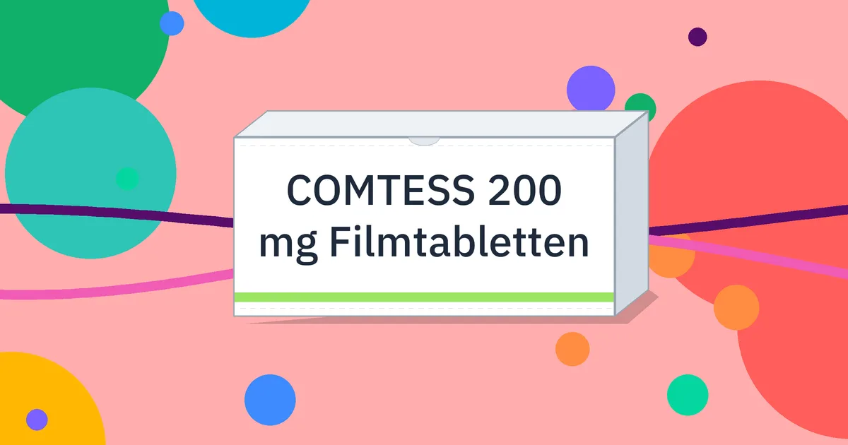 Symbolbild: Packung mit der Aufschrift COMTESS 200 mg Filmtabletten (PZN 12472626) – Verfügbarkeit und Bezug in Apotheken in Frankfurt am Main