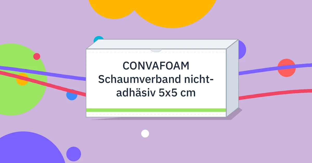 Symbolbild: Packung mit der Aufschrift CONVAFOAM Schaumverband nicht-adhäsiv 5x5 cm (PZN 19883226) – Verfügbarkeit und Bezug in Apotheken in Frankfurt am Main