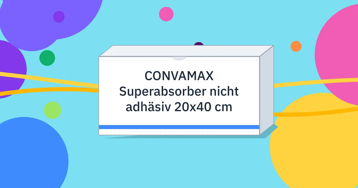 Symbolbild: Packung mit der Aufschrift CONVAMAX Superabsorber nicht adhäsiv 20x40 cm (PZN 17859471) – Verfügbarkeit und Bezug in Apotheken in Frankfurt am Main