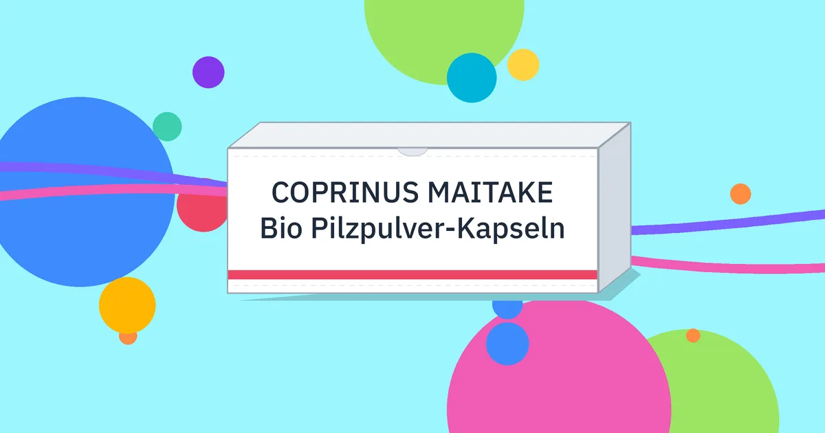 Symbolbild: Packung mit der Aufschrift COPRINUS MAITAKE Bio Pilzpulver-Kapseln (PZN 19710307) – Verfügbarkeit und Bezug in Apotheken in Frankfurt am Main