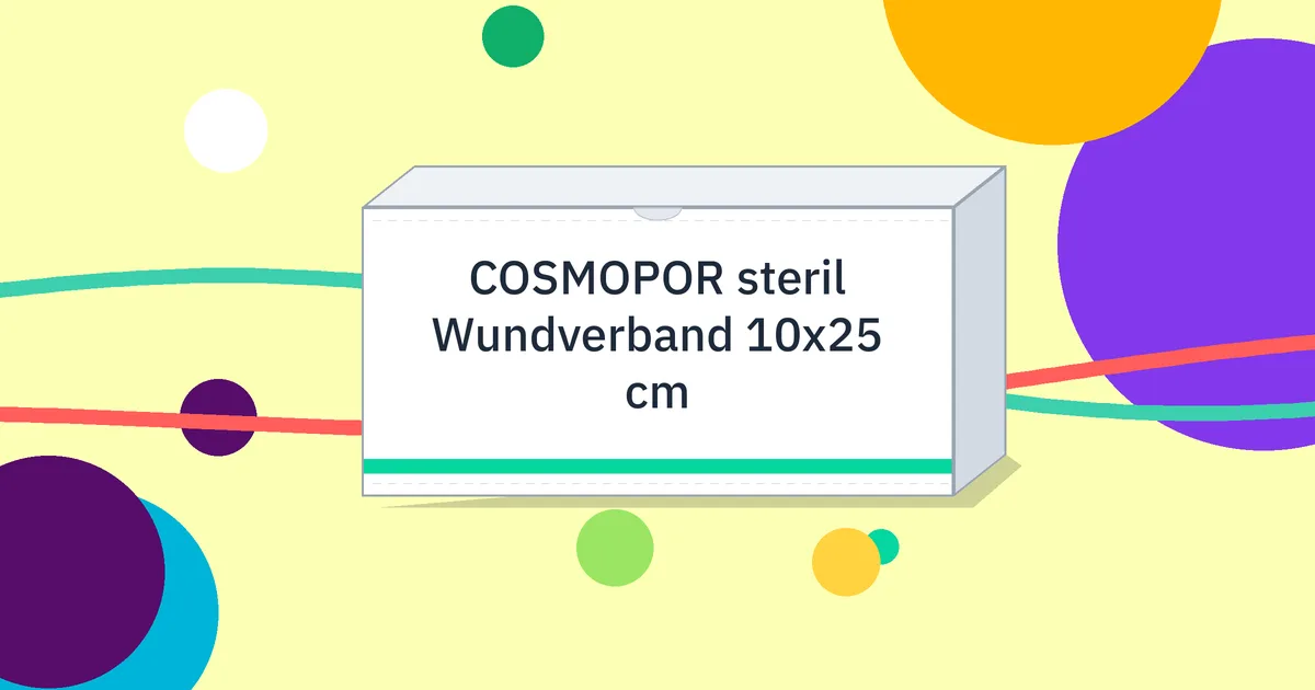 Symbolbild: Packung mit der Aufschrift COSMOPOR steril Wundverband 10x25 cm (PZN 18744586) – Verfügbarkeit und Bezug in Apotheken in Frankfurt am Main
