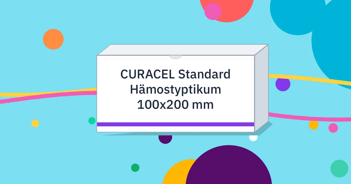 Symbolbild: Packung mit der Aufschrift CURACEL Standard Hämostyptikum 100x200 mm (PZN 09436331) – Verfügbarkeit und Bezug in Apotheken in Frankfurt am Main