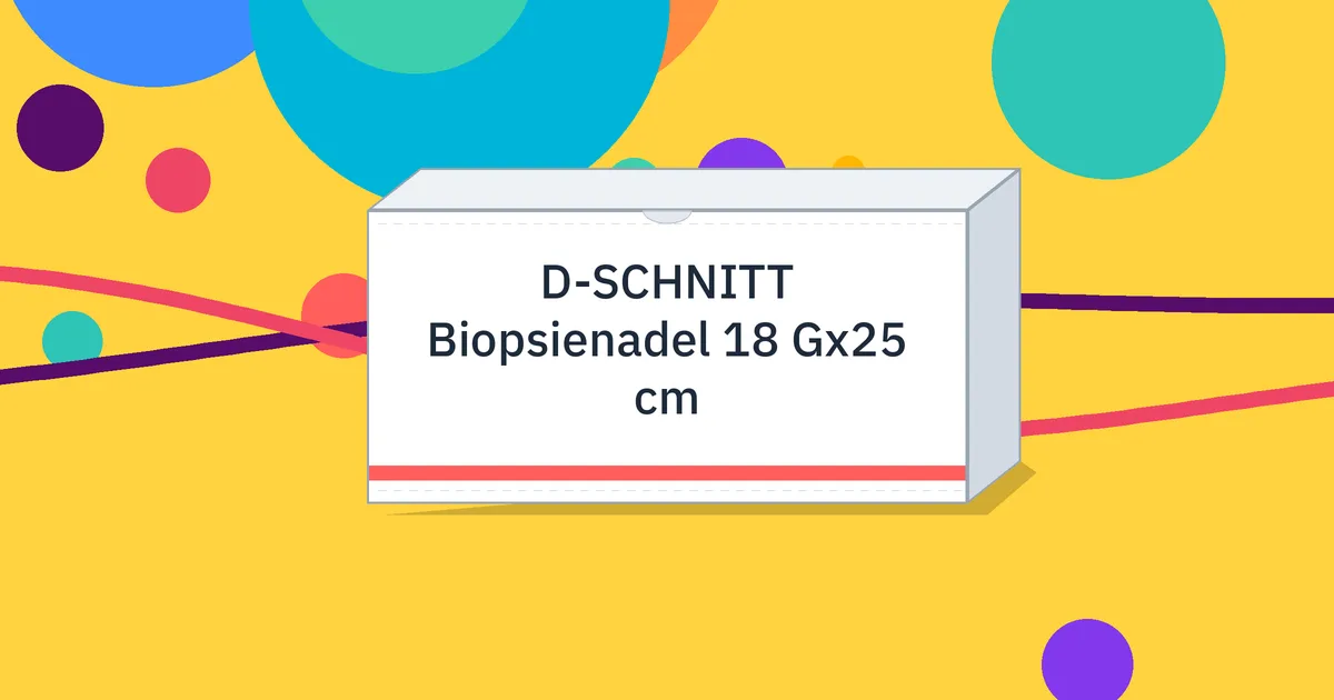 Symbolbild: Packung mit der Aufschrift D-SCHNITT Biopsienadel 18 Gx25 cm (PZN 10356904) – Verfügbarkeit und Bezug in Apotheken in Frankfurt am Main
