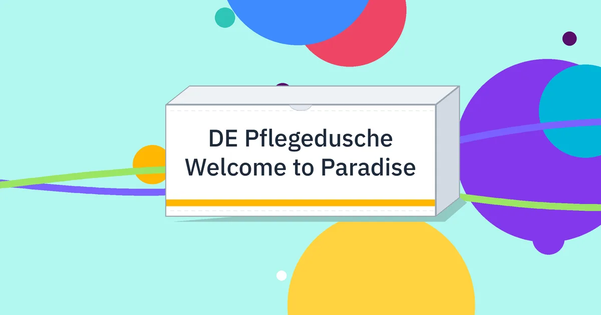 Symbolbild: Packung mit der Aufschrift DE Pflegedusche Welcome to Paradise (PZN 17167974) – Verfügbarkeit und Bezug in Apotheken in Frankfurt am Main