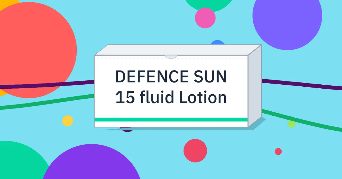 Symbolbild: Packung mit der Aufschrift DEFENCE SUN 15 fluid Lotion (PZN 11892651) – Verfügbarkeit und Bezug in Apotheken in Frankfurt am Main