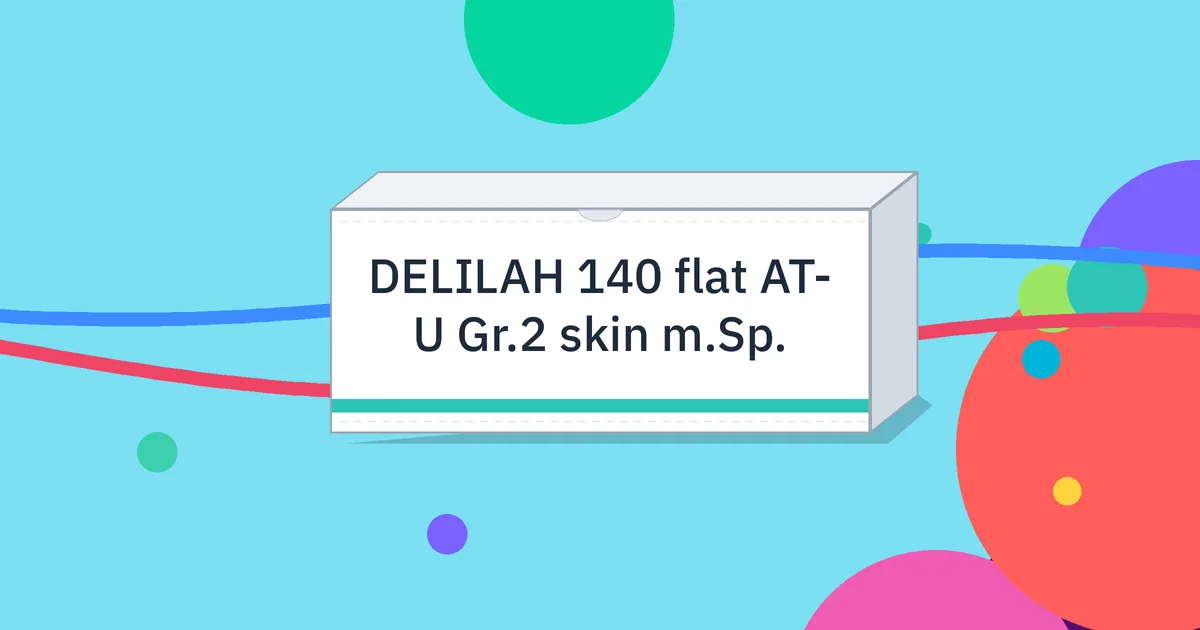 Symbolbild: Packung mit der Aufschrift DELILAH 140 flat AT-U Gr.2 skin m.Sp. (PZN 14248318) – Verfügbarkeit und Bezug in Apotheken in Frankfurt am Main