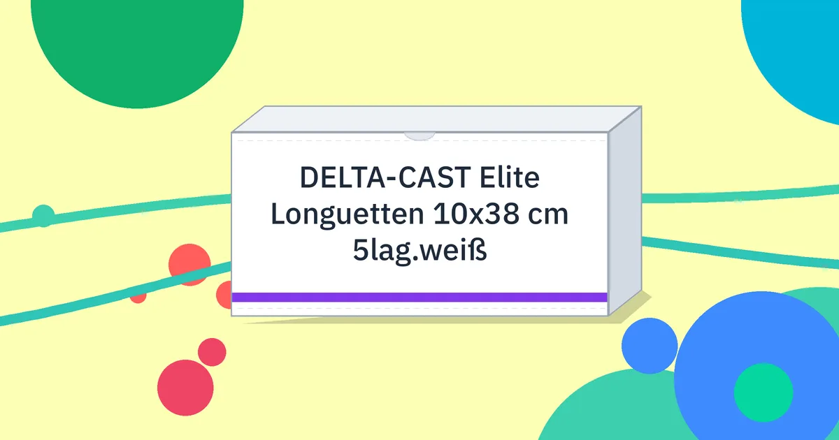 Symbolbild: Packung mit der Aufschrift DELTA-CAST Elite Longuetten 10x38 cm 5lag.weiß (PZN 07783991) – Verfügbarkeit und Bezug in Apotheken in Frankfurt am Main