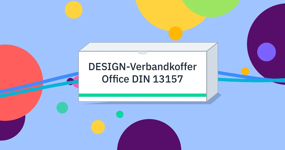 Symbolbild: Packung mit der Aufschrift DESIGN-Verbandkoffer Office DIN 13157 (PZN 12445204) – Verfügbarkeit und Bezug in Apotheken in Frankfurt am Main