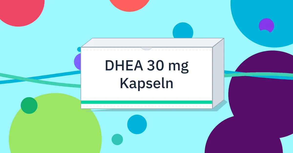 Symbolbild: Packung mit der Aufschrift DHEA 30 mg Kapseln (PZN 18682690) – Verfügbarkeit und Bezug in Apotheken in Frankfurt am Main