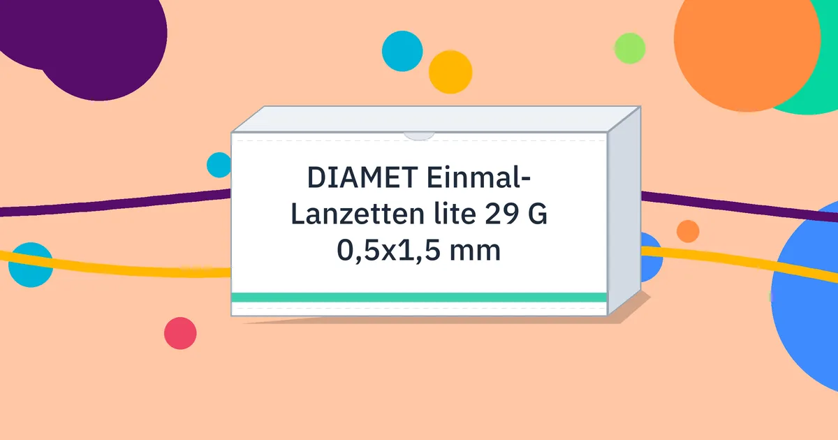Symbolbild: Packung mit der Aufschrift DIAMET Einmal-Lanzetten lite 29 G 0,5x1,5 mm (PZN 12381131) – Verfügbarkeit und Bezug in Apotheken in Frankfurt am Main
