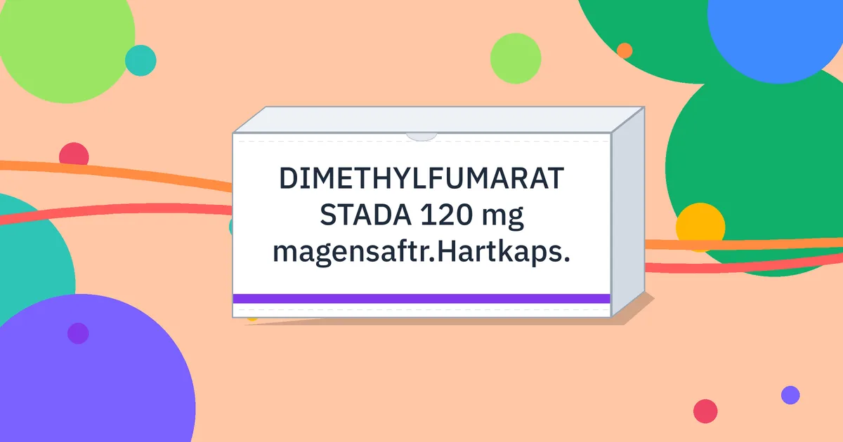 Symbolbild: Packung mit der Aufschrift DIMETHYLFUMARAT STADA 120 mg magensaftr.Hartkaps. (PZN 18135025) – Verfügbarkeit und Bezug in Apotheken in Frankfurt am Main