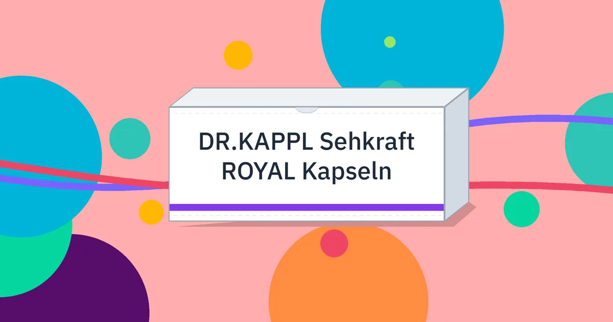 Symbolbild: Packung mit der Aufschrift DR.KAPPL Sehkraft ROYAL Kapseln (PZN 15226371) – Verfügbarkeit und Bezug in Apotheken in Frankfurt am Main