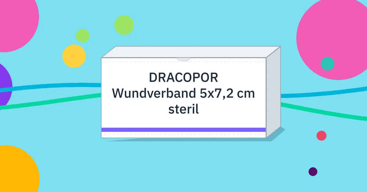 Symbolbild: Packung mit der Aufschrift DRACOPOR Wundverband 5x7,2 cm steril (PZN 01424788) – Verfügbarkeit und Bezug in Apotheken in Frankfurt am Main