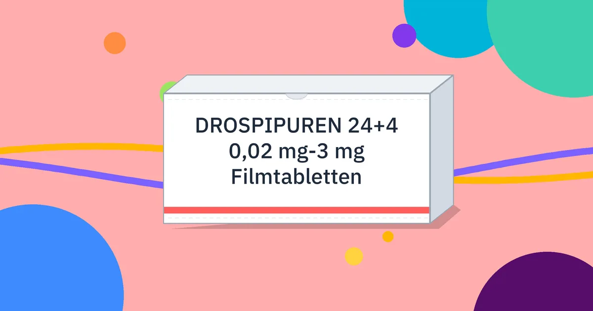 Symbolbild: Packung mit der Aufschrift DROSPIPUREN 24+4 0,02 mg-3 mg Filmtabletten (PZN 12202602) – Verfügbarkeit und Bezug in Apotheken in Frankfurt am Main