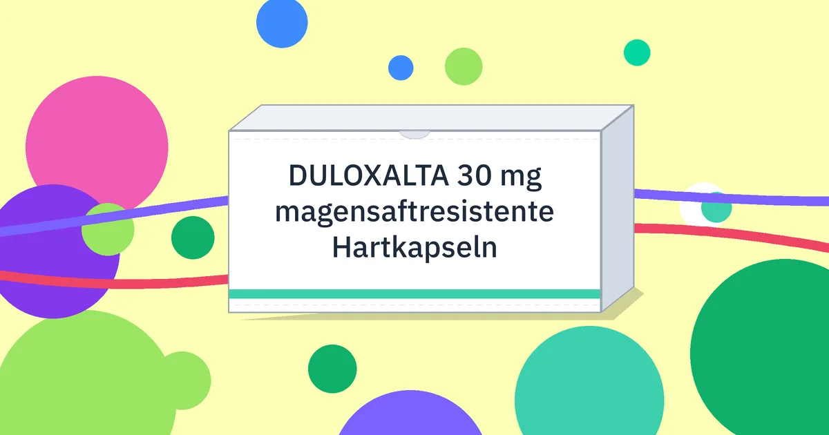 Symbolbild: Packung mit der Aufschrift DULOXALTA 30 mg magensaftresistente Hartkapseln (PZN 12417828) – Verfügbarkeit und Bezug in Apotheken in Frankfurt am Main