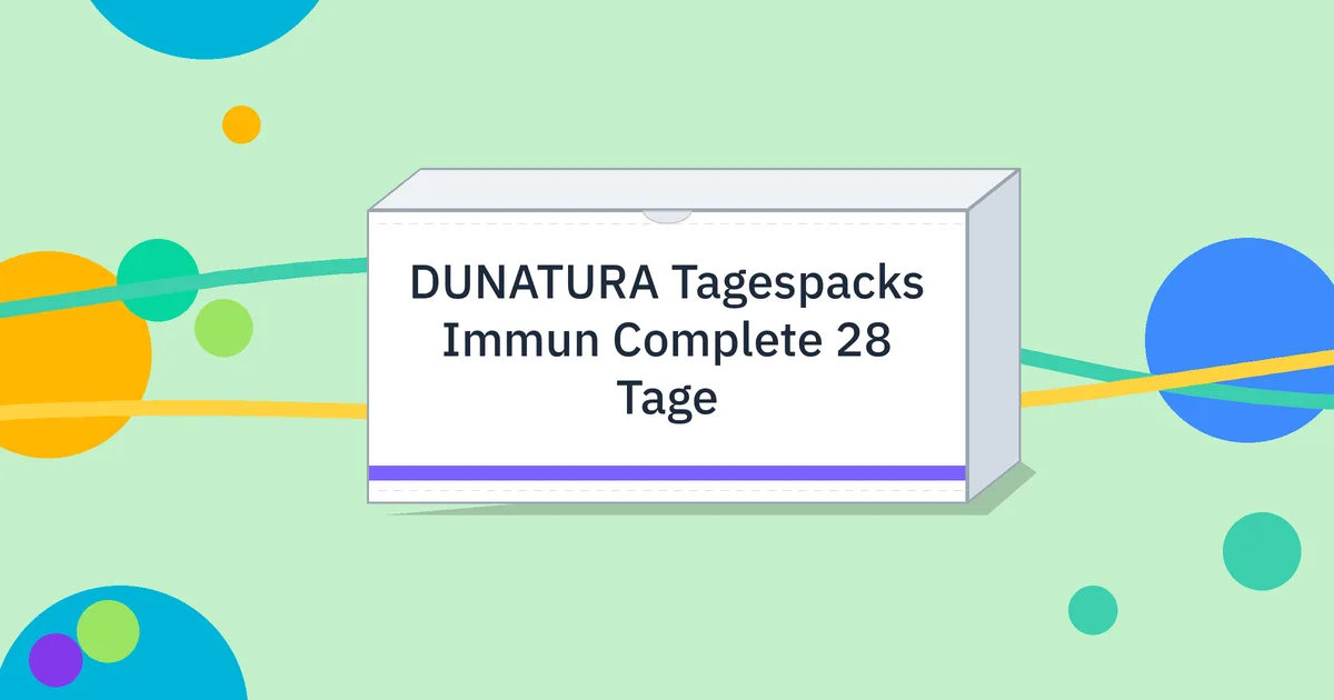 Symbolbild: Packung mit der Aufschrift DUNATURA Tagespacks Immun Complete 28 Tage (PZN 16865541) – Verfügbarkeit und Bezug in Apotheken in Frankfurt am Main
