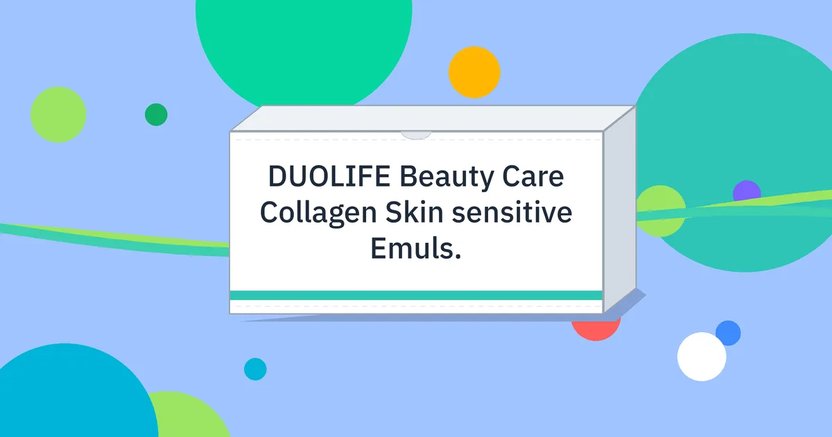 Symbolbild: Packung mit der Aufschrift DUOLIFE Beauty Care Collagen Skin sensitive Emuls. (PZN 18063656) – Verfügbarkeit und Bezug in Apotheken in Frankfurt am Main