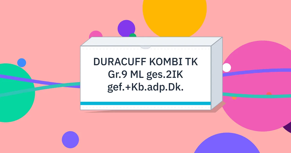 Symbolbild: Packung mit der Aufschrift DURACUFF KOMBI TK Gr.9 ML ges.2IK gef.+Kb.adp.Dk. (PZN 04962434) – Verfügbarkeit und Bezug in Apotheken in Frankfurt am Main