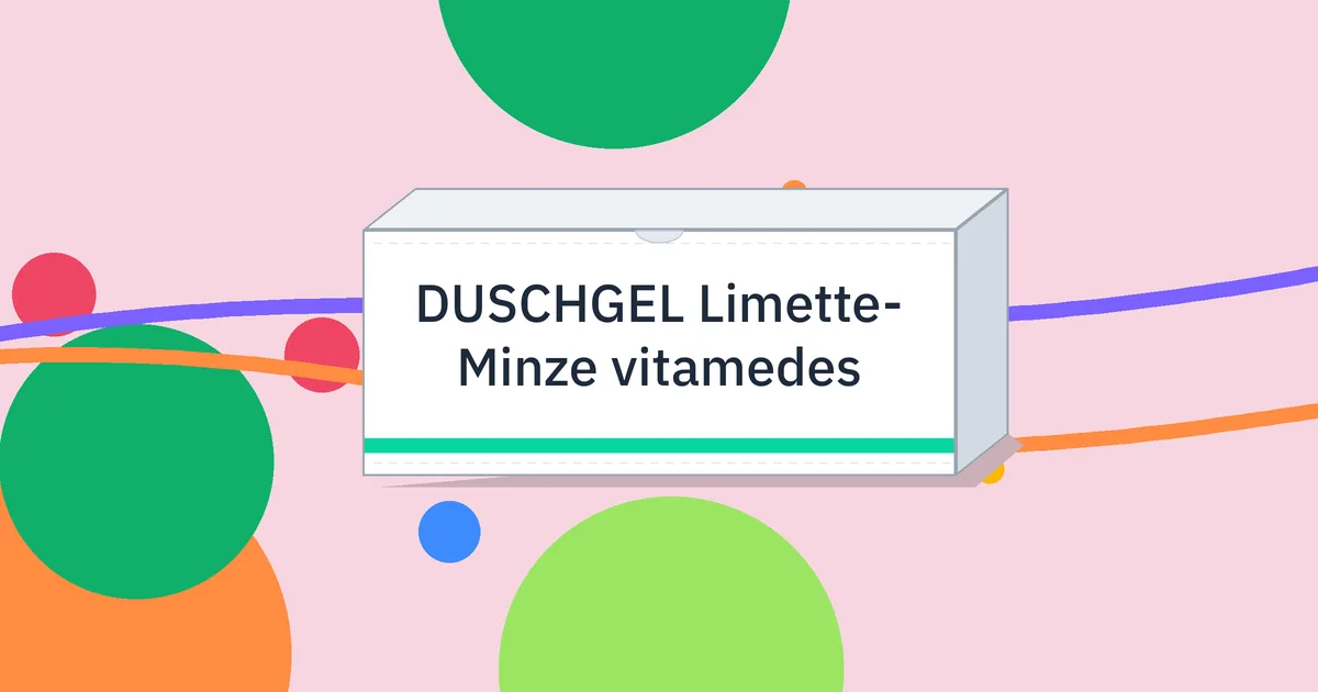 Symbolbild: Packung mit der Aufschrift DUSCHGEL Limette-Minze vitamedes (PZN 19780199) – Verfügbarkeit und Bezug in Apotheken in Frankfurt am Main